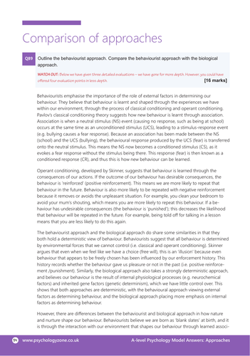 Approaches in Psychology: Comparison of Approaches: Exam Notes and ...