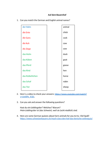 Auf dem Bauernhof | Teaching Resources