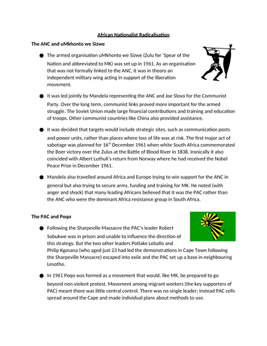 Lesson 4 - Why did the ANC and PAC take up armed struggle in the 1960s ...