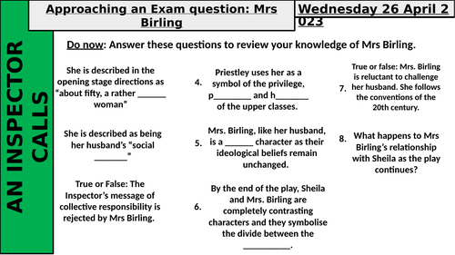 'An Inspector Calls' Revision Lesson and Essay: Mrs Birling as an ...