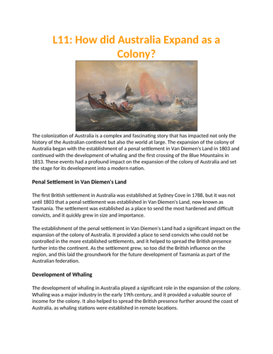 British Empire Australia Expand Colony | Teaching Resources