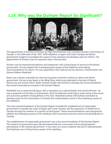 Durham Report British Empire | Teaching Resources