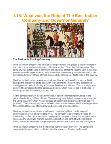 East Indian Company | Teaching Resources