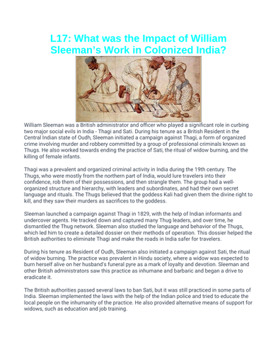 William Sleeman Colonized India | Teaching Resources