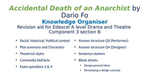 Revision Guide: Accidental Death of an Anarchist Knowledge Organiser ...