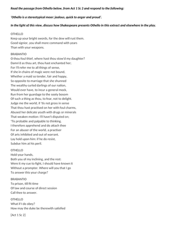Othello A Level Exam Questions - AQA Spec A Paper 1: Love Through the ...