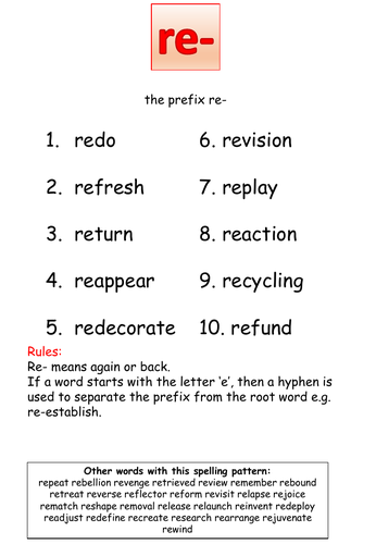 The Prefix re- Spelling Booklet Year 3/4 | Teaching Resources