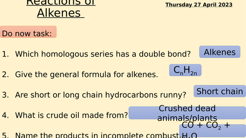 C7 Reactions of Alkenes | Teaching Resources
