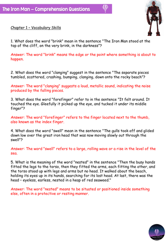 KS2 Reading Comprehension: The Iron Man by Ted Hughes - 150 VIPERS ...