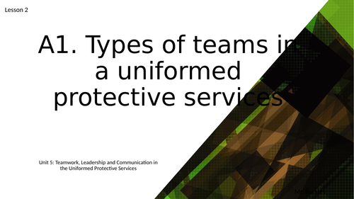 Uniformed Protective Services Aim A&B | Teaching Resources
