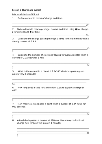 OCR A Level Physics, Current and Charge *COMPLETE* | Teaching Resources