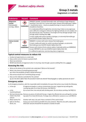 GCSE Chemistry Required Practicals Risk Assessment | Teaching Resources