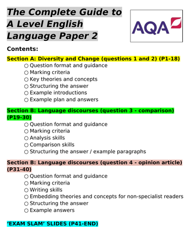 Complete Guide to A LEVEL AQA English Language PAPER 2 | Teaching Resources