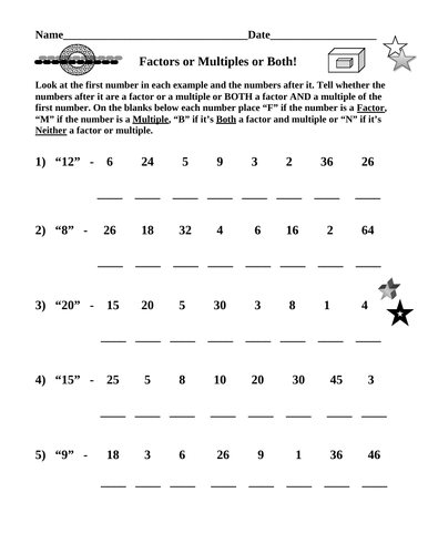 Factors and Multiples Worksheets #1 (Both Items) | Teaching Resources