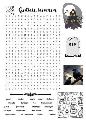Gothic horror wordsearch | Teaching Resources