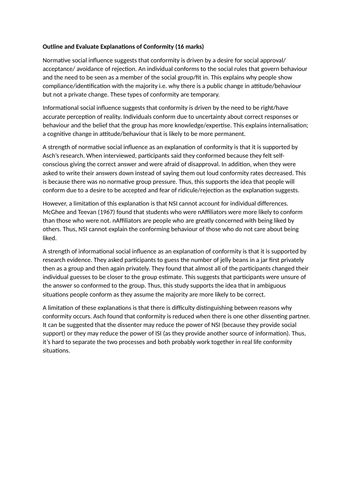 Explanations of Conformity Social Influence Essay 16 Mark Model Answer ...