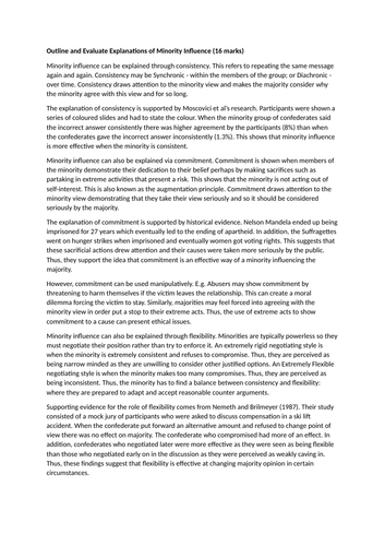Minority Influence Explanations Social Influence Essay 16 Mark Model ...