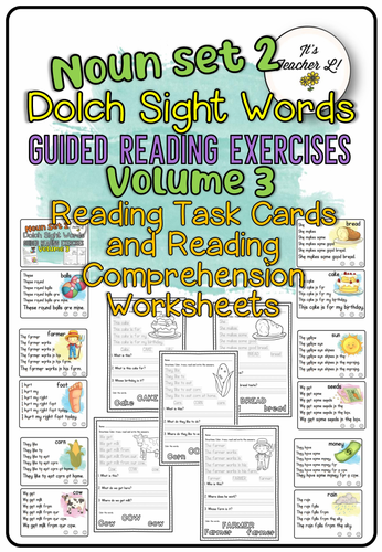 Guided Reading Noun Dolch Sight Words Practice Task Cards and ...