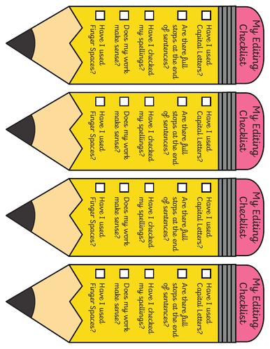 Editing Checklist Pencils | Teaching Resources
