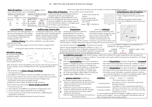 AQA C6 Unit Map (The Rate and Extent of Chemical Reactions, Trilogy ...