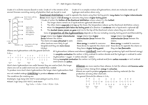 AQA C7 Unit Map (Organic Chemistry, Trilogy) | Teaching Resources