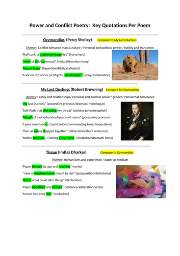 POETRY POWER AND CONFLICT REVISION MAT | Teaching Resources