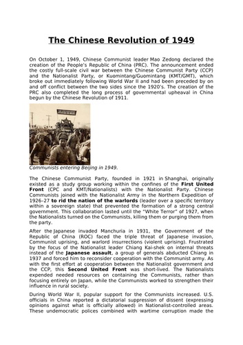 Chinese Revolution of 1949 - establishment of the PRC | Teaching Resources