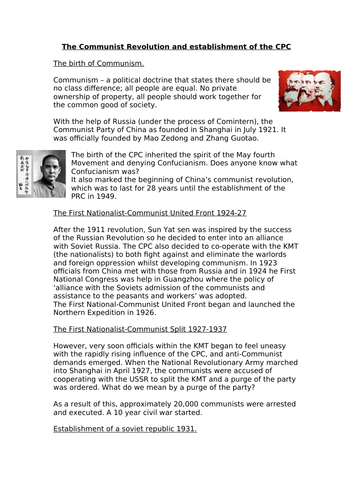 Struggle between Mao and China. Communist Revolution. Establishment of ...