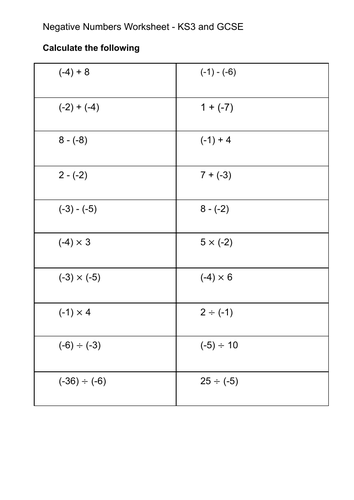 Negative Numbers Worksheet - KS3 and GCSE | Teaching Resources
