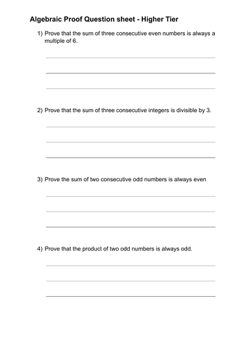 Algebraic Proof Worksheet for GCSE Grades 8-9 | Teaching Resources