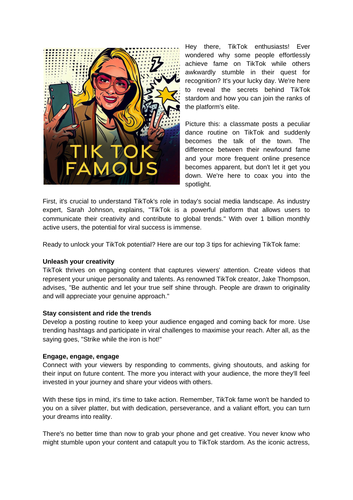 TikTok Famous - Reading Non-fiction - Online Article for Teenagers - 06 ...