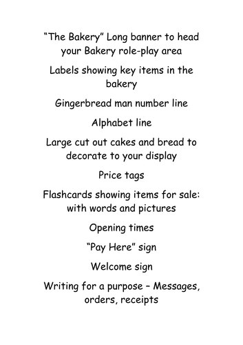 Bakery role play set EYFS KS1 EAD | Teaching Resources