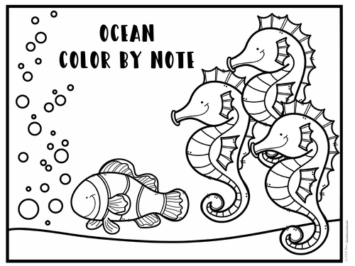 Ocean Treble Clef Staff Color by Note | Teaching Resources