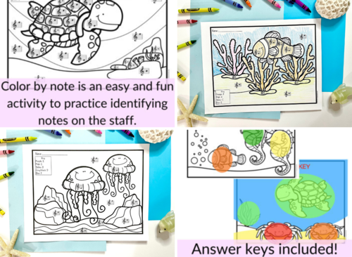 Ocean Treble Clef Staff Color by Note | Teaching Resources