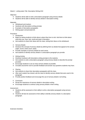 KS3 descriptive writing 4 lessons. | Teaching Resources