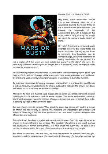 Mars or Bust? - Reading Non-fiction - Online Article for Teenagers - 08 ...