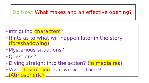 Effective Narrative Opening | Teaching Resources