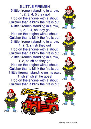5 LITTLE FIREMEN NUMBER RHYME MATHS PEOPLE WHO HELP | Teaching Resources