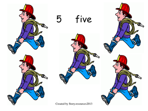 5 LITTLE FIREMEN NUMBER RHYME MATHS PEOPLE WHO HELP | Teaching Resources