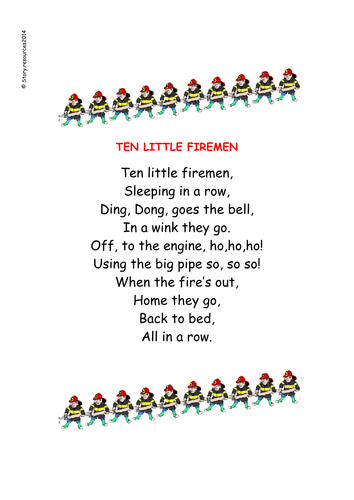 5 LITTLE FIREMEN NUMBER RHYME MATHS PEOPLE WHO HELP | Teaching Resources