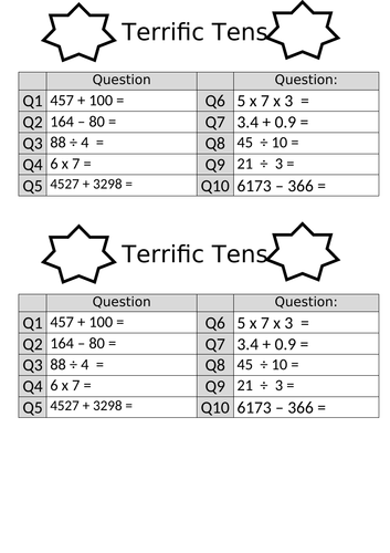 Year 5 Arithmetic Daily Terrific Tens | Teaching Resources