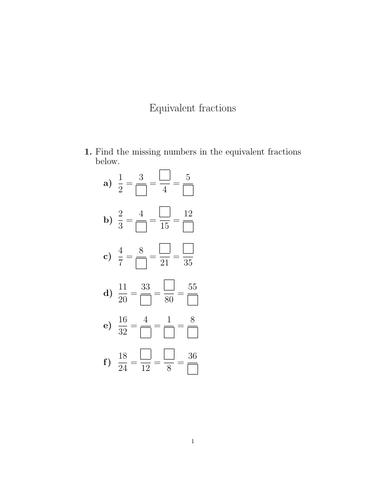 Equivalent Fractions Worksheet no 3 (with solutions) | Teaching Resources