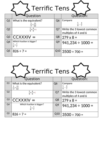 Arithmetic Year 5 Starters Teaching Resources