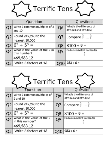 Arithmetic Year 5 Starters Teaching Resources
