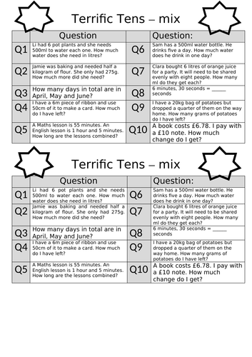 Year 5 Arithmetic Measurement Starters Teaching Resources