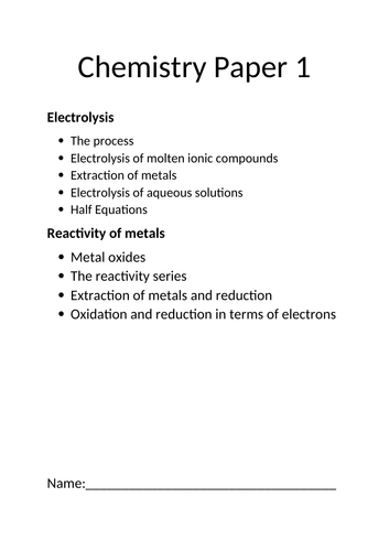 Chemistry AQA Paper 1 - Revision videos and booklets - COMBINED AND ...
