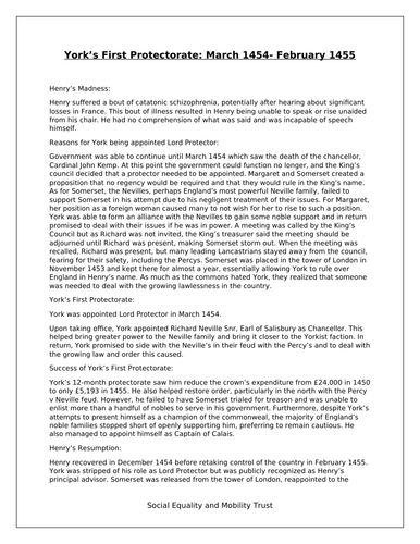 AQA A-Level History: York's First Protectorate Summary Sheet Unit 2B ...