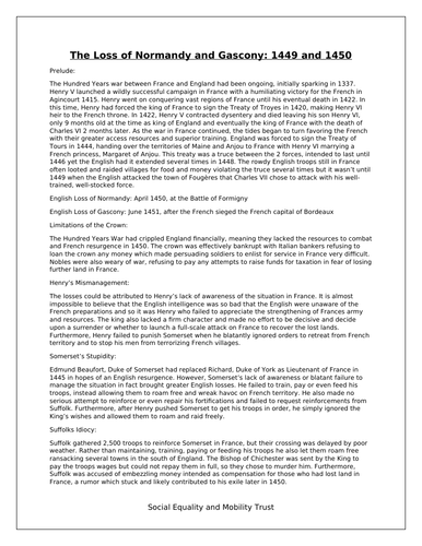 AQA A-Level History: Loss of Normandy and Gascony Summary Sheet Unit 2B ...