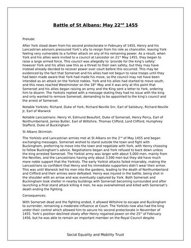 AQA A-Level History: First Battle of St Albans Summary Sheet Unit 2B ...