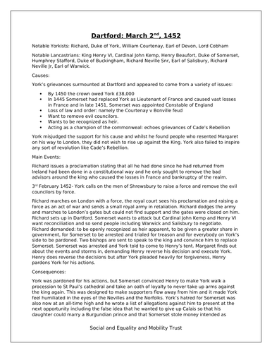 AQA A-Level History: Dartford Uprising Summary Sheet Unit 2B War of the ...